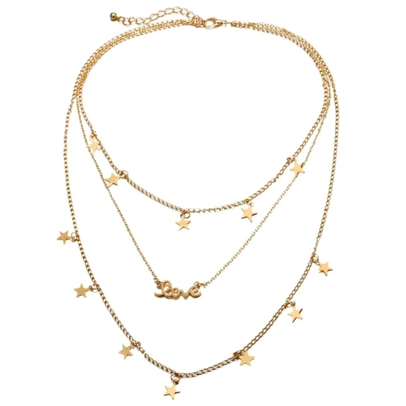 Jewelry | Gold Stars Love Triple Layered 3 Tier Necklace Layering Chain ...